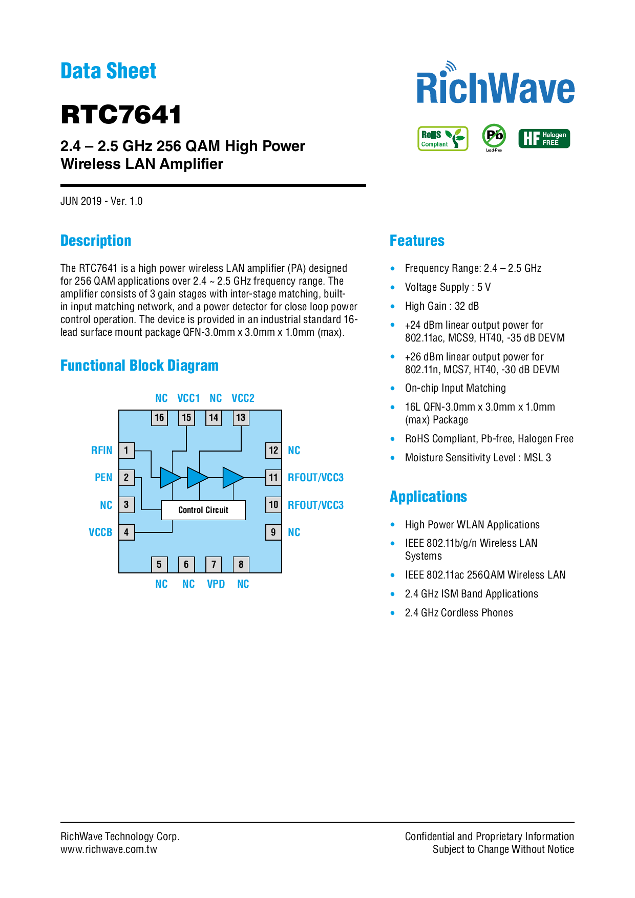 RTC7641_（RichWave(立积)）RTC7641中文资料_价格_PDF手册-立创电子商城