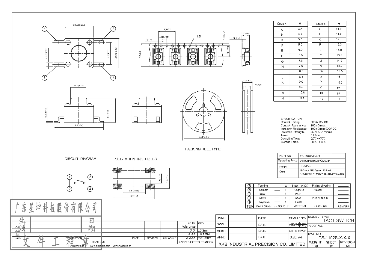 TS-1102S-C-C-B_（XKB Connectivity(中国星坤)）TS-1102S-C-C-B中文资料_价格_PDF手册-立创电子商城