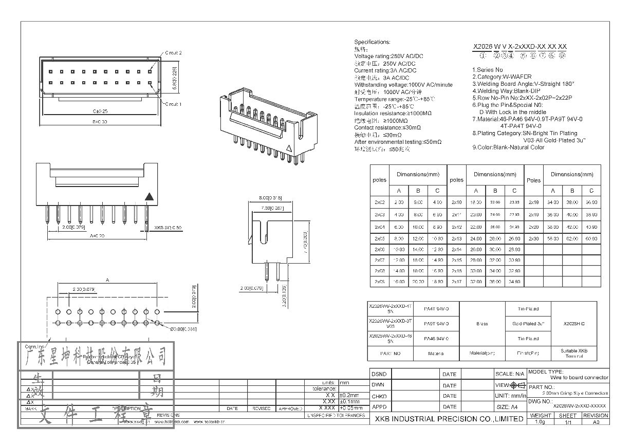 X2026WV-2x06D-46SN_（XKB Connectivity(中国星坤)）X2026WV-2x06D-46SN中文资料_价格 ...