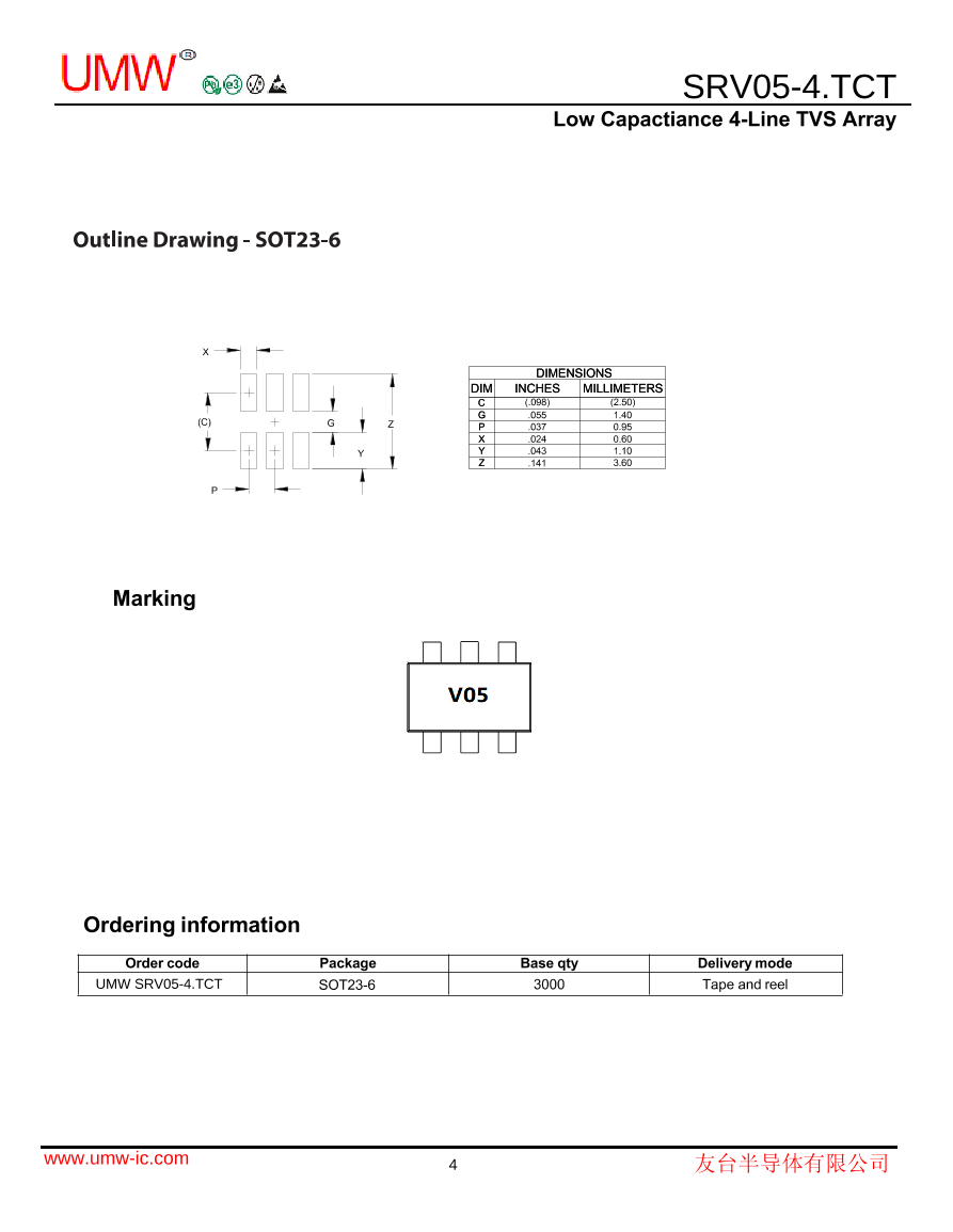 SRV05-4.TCT_（UMW(友台半导体)）SRV05-4.TCT中文资料_价格_PDF手册-立创电子商城