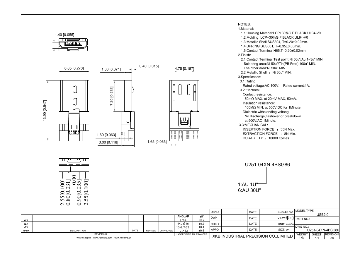 U251-041N-4BSG86_（XKB Connectivity(中国星坤)）U251-041N-4BSG86中文资料_价格_PDF手册 ...