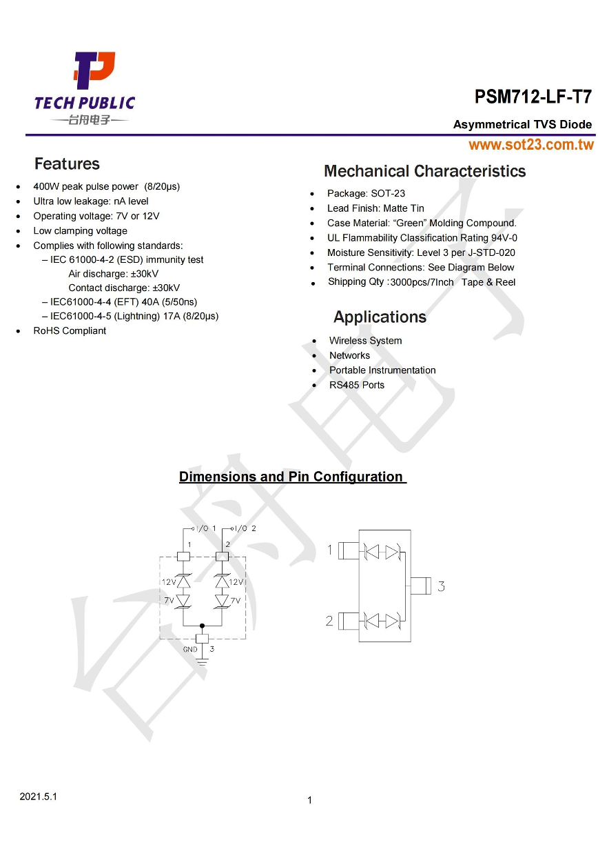 PSM712-LF-T7_（TECH PUBLIC(台舟)）PSM712-LF-T7中文资料_价格_PDF手册-立创电子商城