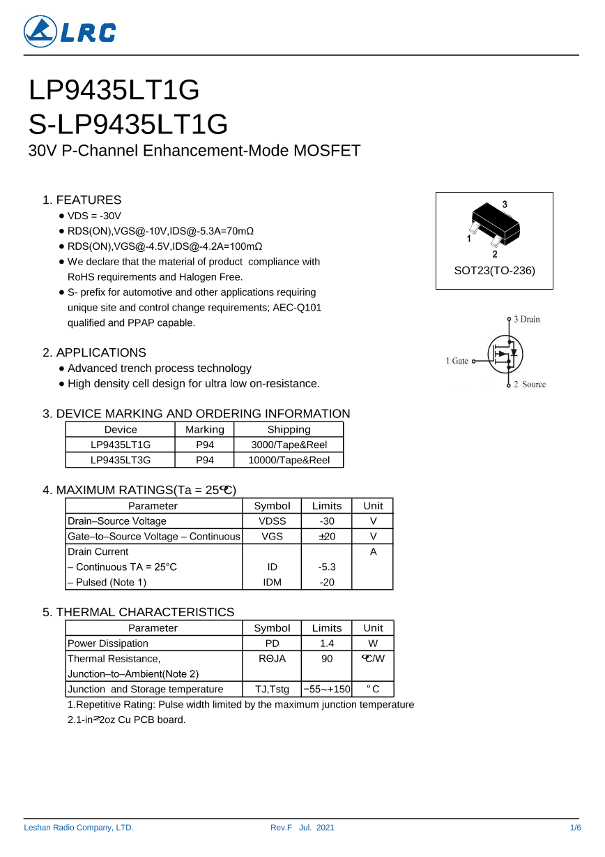 LP9435LT1G_（LRC(乐山无线电)）LP9435LT1G中文资料_价格_PDF手册-立创电子商城
