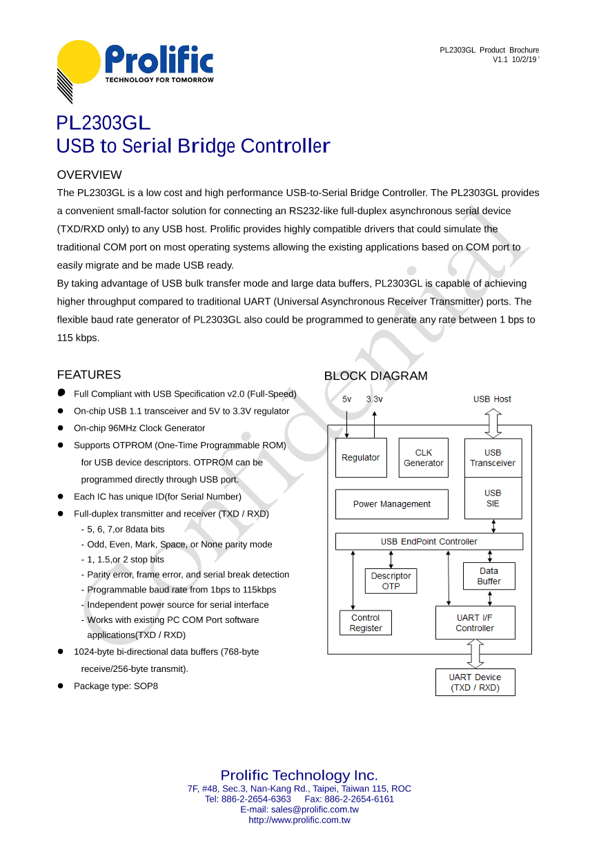 PL2303GL_（PROLIFIC(旺玖)）PL2303GL中文资料_价格_PDF手册-立创电子商城