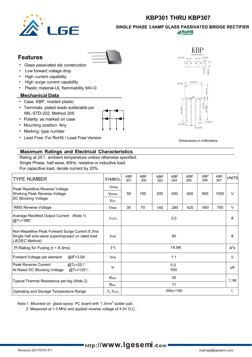 KBP307_（LGE(鲁光)）KBP307中文资料_价格_PDF手册-立创电子商城