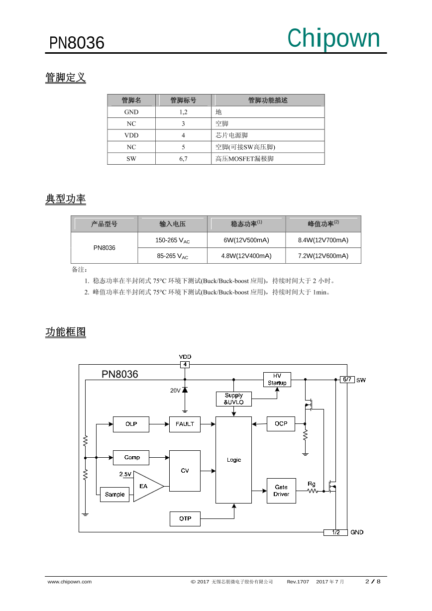 PN8036NSC-T1_（chipown(芯朋微电子)）PN8036NSC-T1中文资料_价格_PDF手册-立创电子商城