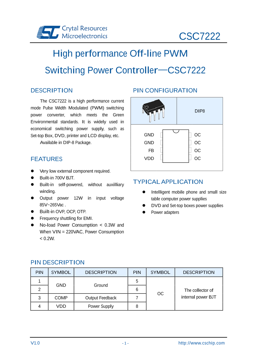 CSC7222_（cschip(晶源微)）CSC7222中文资料_价格_PDF手册-立创电子商城