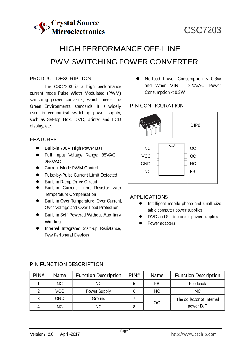 CSC7203_（cschip(晶源微)）CSC7203中文资料_价格_PDF手册-立创电子商城