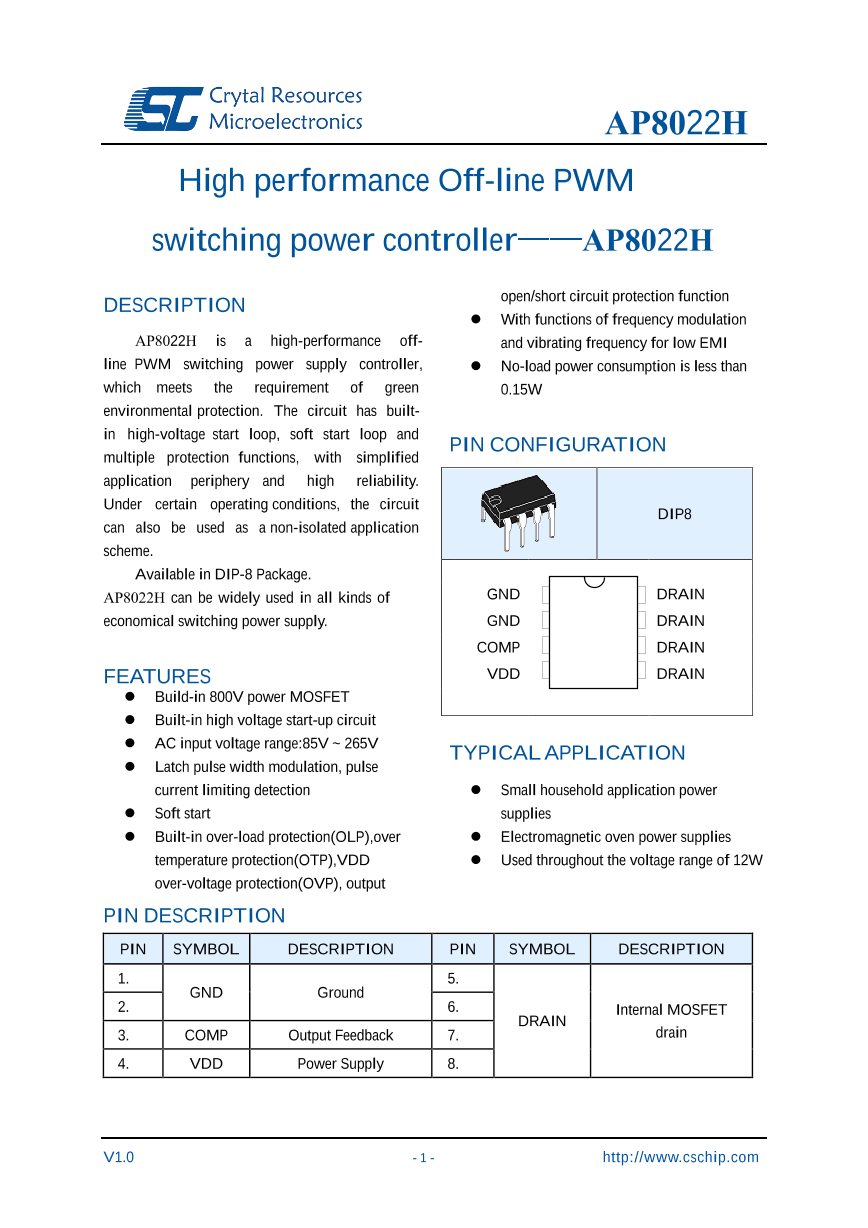 AP8022H_（cschip(晶源微)）AP8022H中文资料_价格_PDF手册-立创电子商城