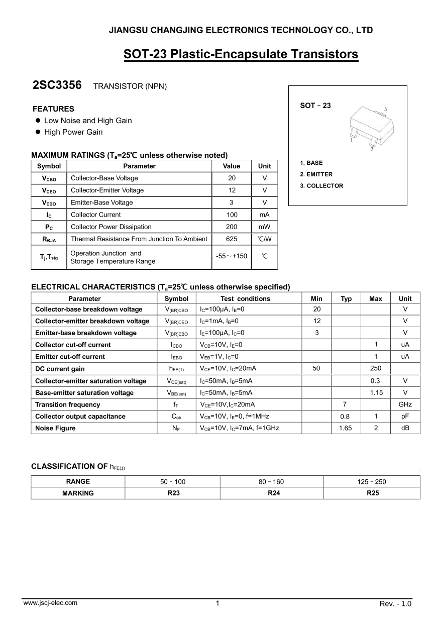 2SC3356_（CJ(江苏长电/长晶)）2SC3356中文资料_价格_PDF手册-立创电子商城