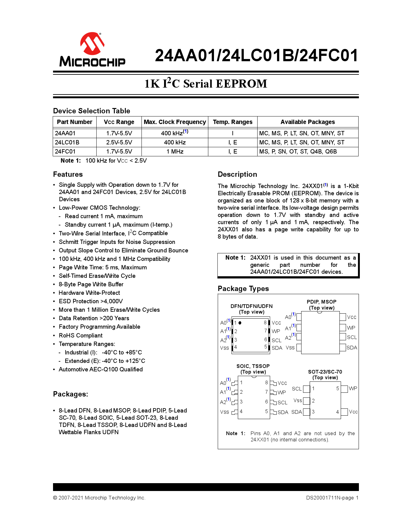 24LC01B/SN_（MICROCHIP(美国微芯)）24LC01B/SN中文资料_价格_PDF手册-立创电子商城