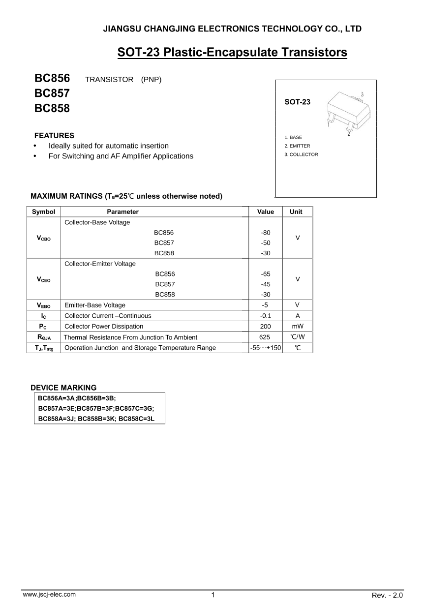 BC856_（CJ(江苏长电/长晶)）BC856中文资料_价格_PDF手册-立创电子商城