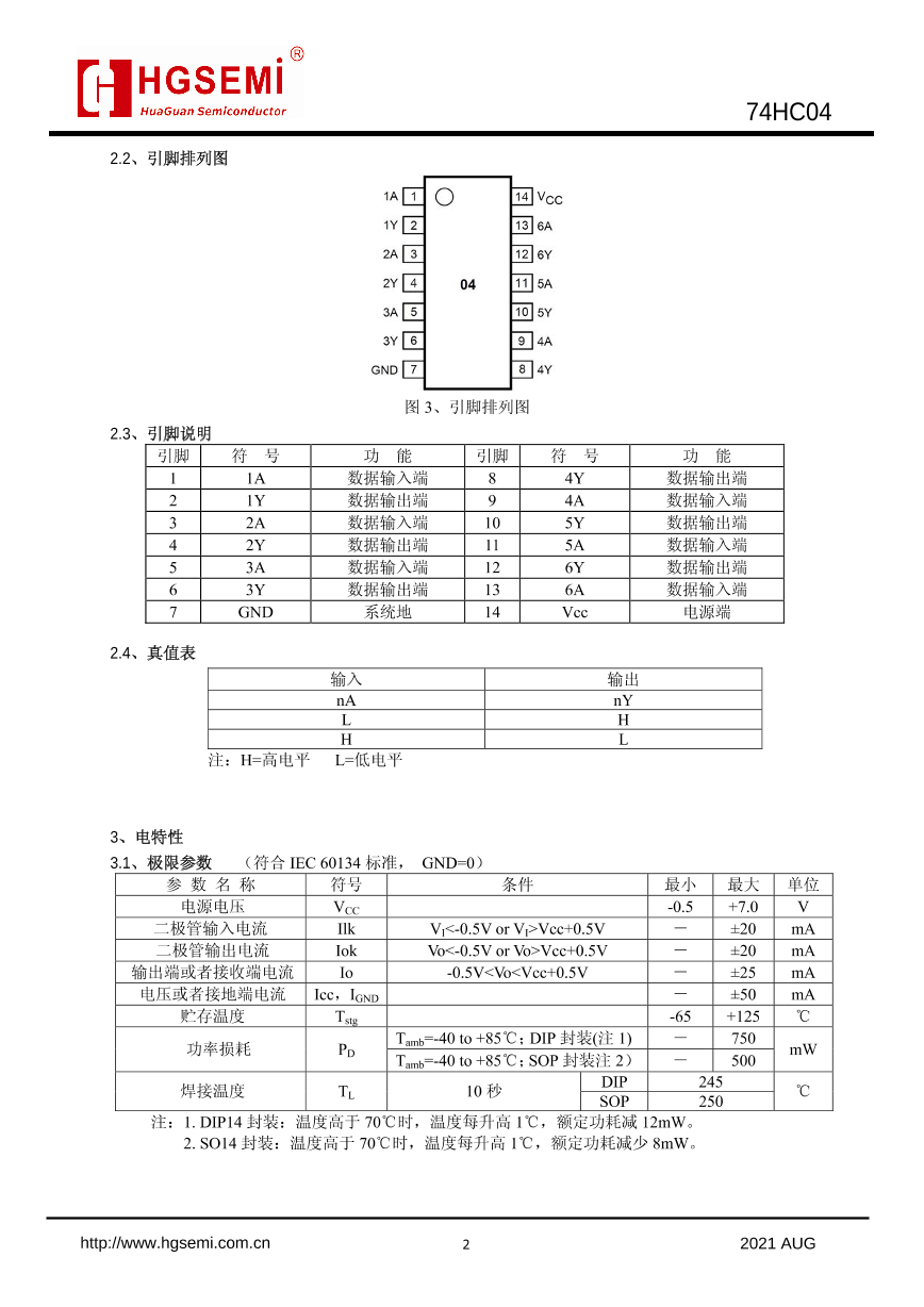 74HC04N_（HGSEMI(华冠)）74HC04N中文资料_价格_PDF手册-立创电子商城