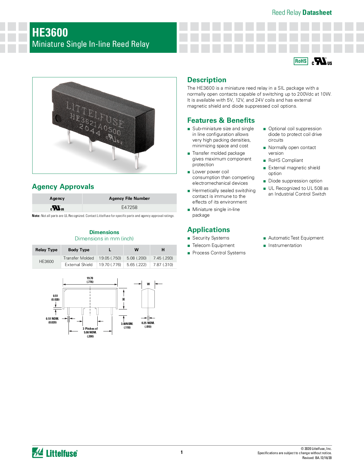 HE3621A0510_（Littelfuse(美国力特)）HE3621A0510中文资料_价格_PDF手册-立创电子商城