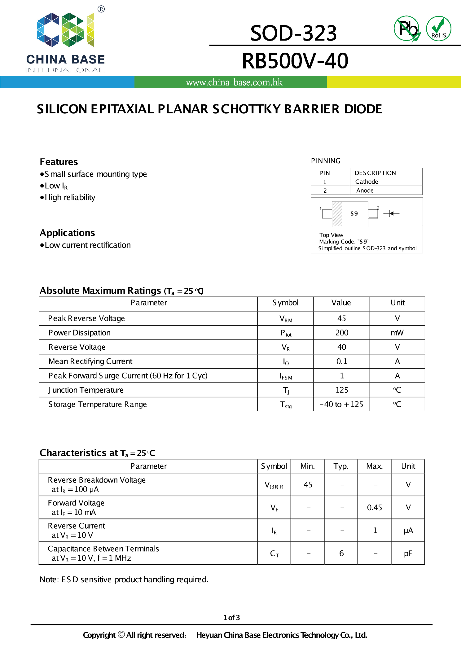 RB500V-40 S9_（CBI(创基)）RB500V-40 S9中文资料_价格_PDF手册-立创电子商城
