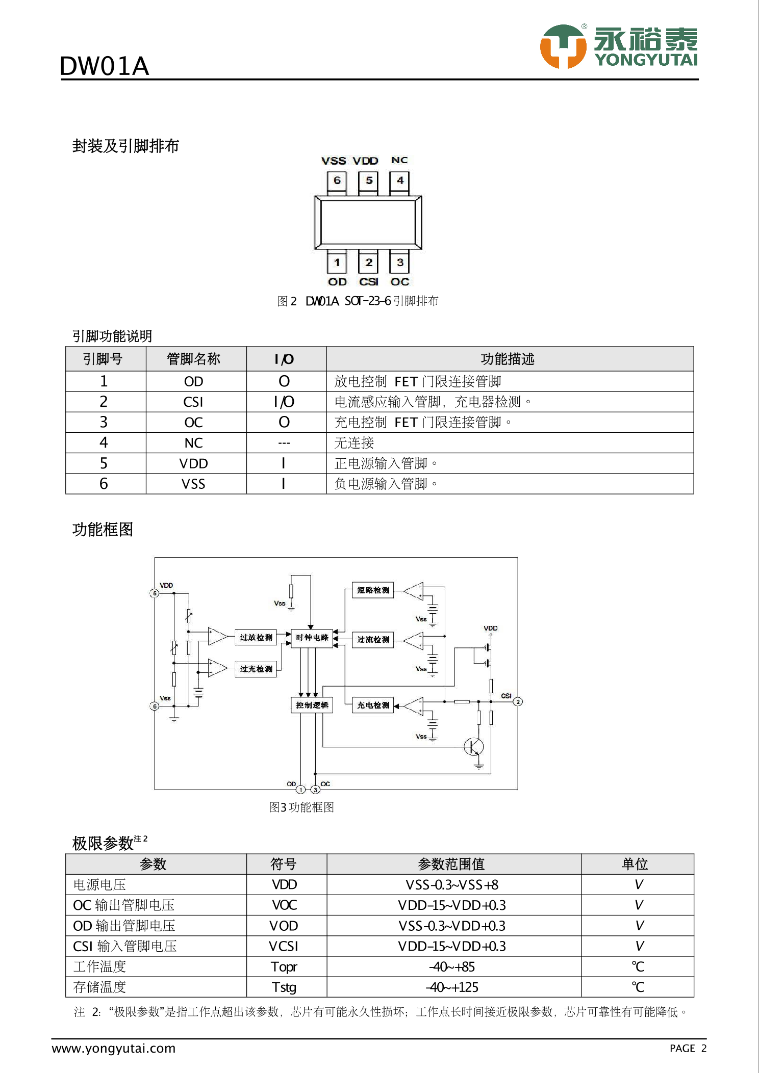 DW01A_（YONGYUTAI(永裕泰)）DW01A中文资料_价格_PDF手册-立创电子商城