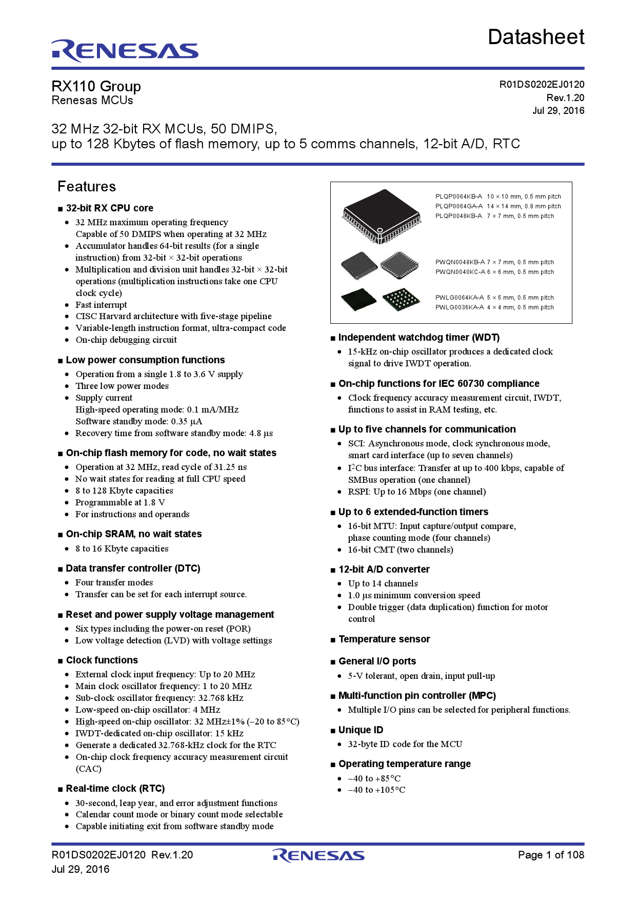 R5F51101ADLF#U0_（RENESAS(瑞萨)/IDT）R5F51101ADLF#U0中文资料_价格_PDF手册-立创电子商城