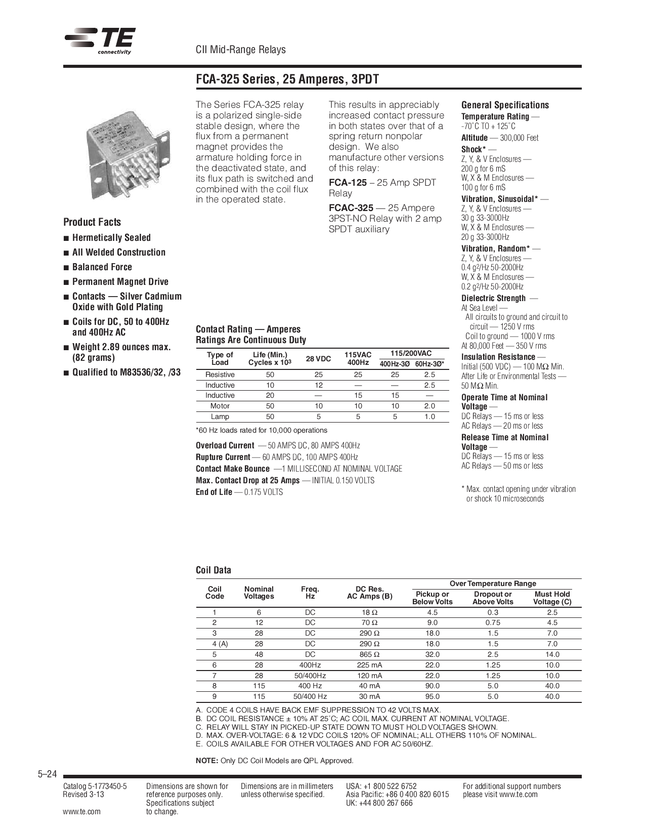FCA-325-CV3_（TE Connectivity(美国泰科)）FCA-325-CV3中文资料_价格_PDF手册-立创电子商城