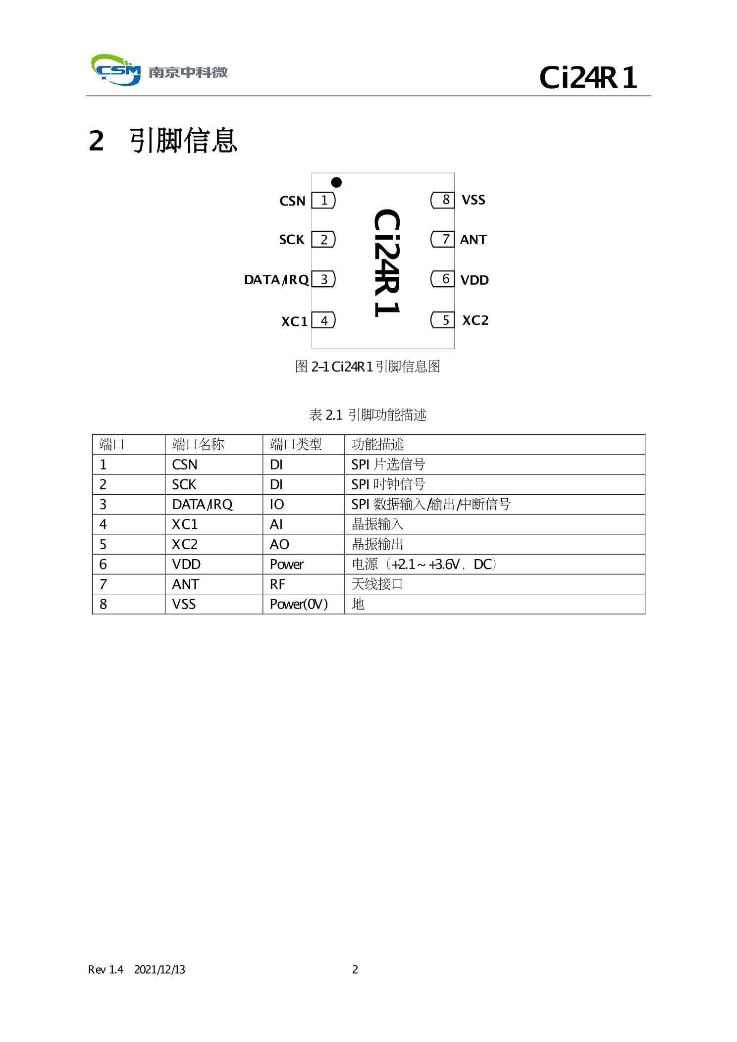 Ci24R1_（南京中科微）Ci24R1中文资料_价格_PDF手册-立创电子商城