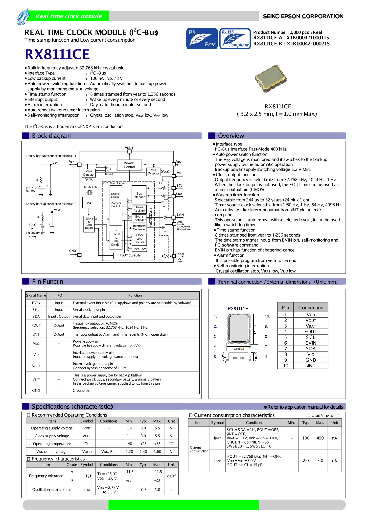 RX8111CE_（EPSON(爱普生)）RX8111CE中文资料_价格_PDF手册-立创电子商城