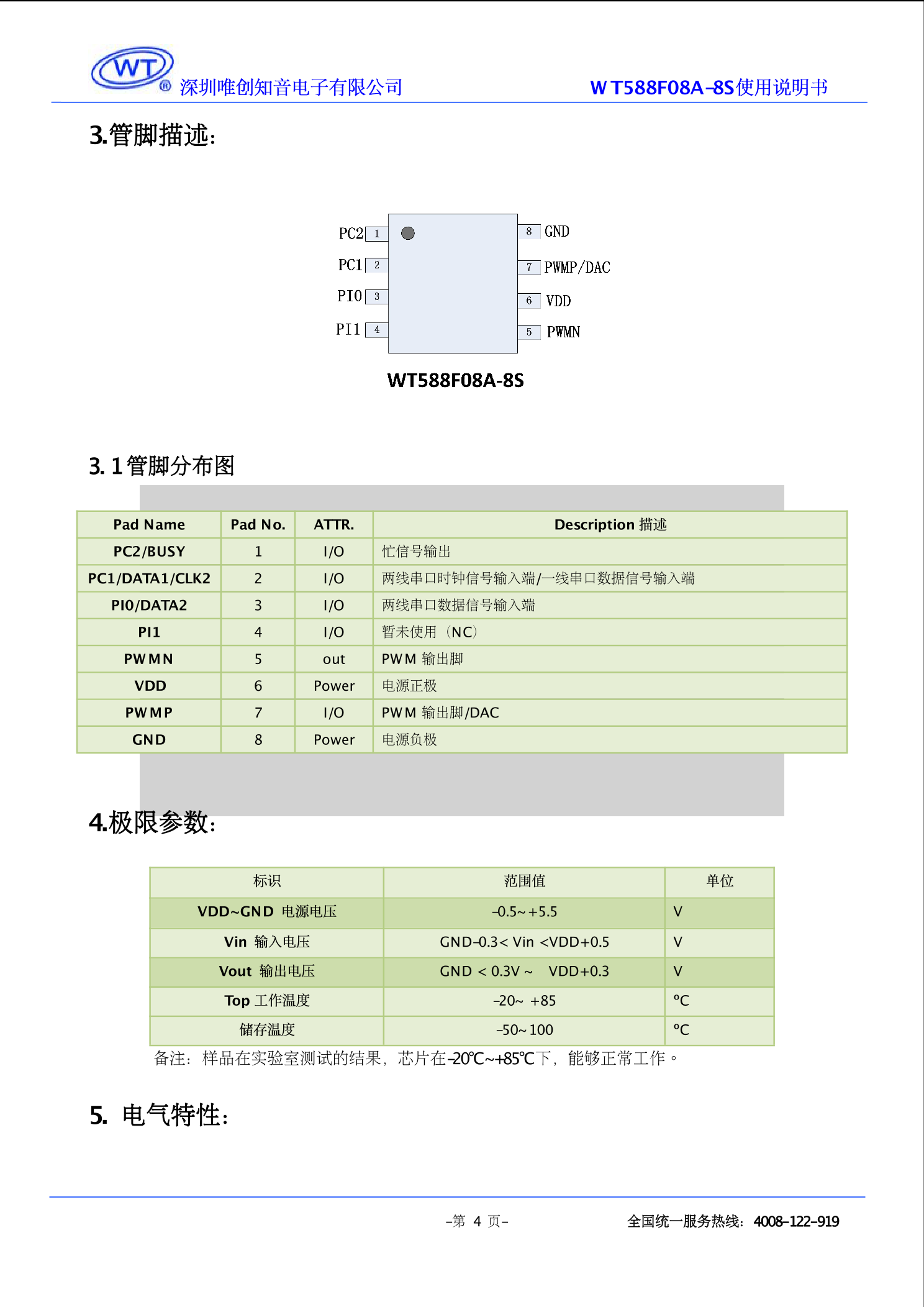 WT588F08A-8S_（WT(唯创知音)）WT588F08A-8S中文资料_价格_PDF手册-立创电子商城