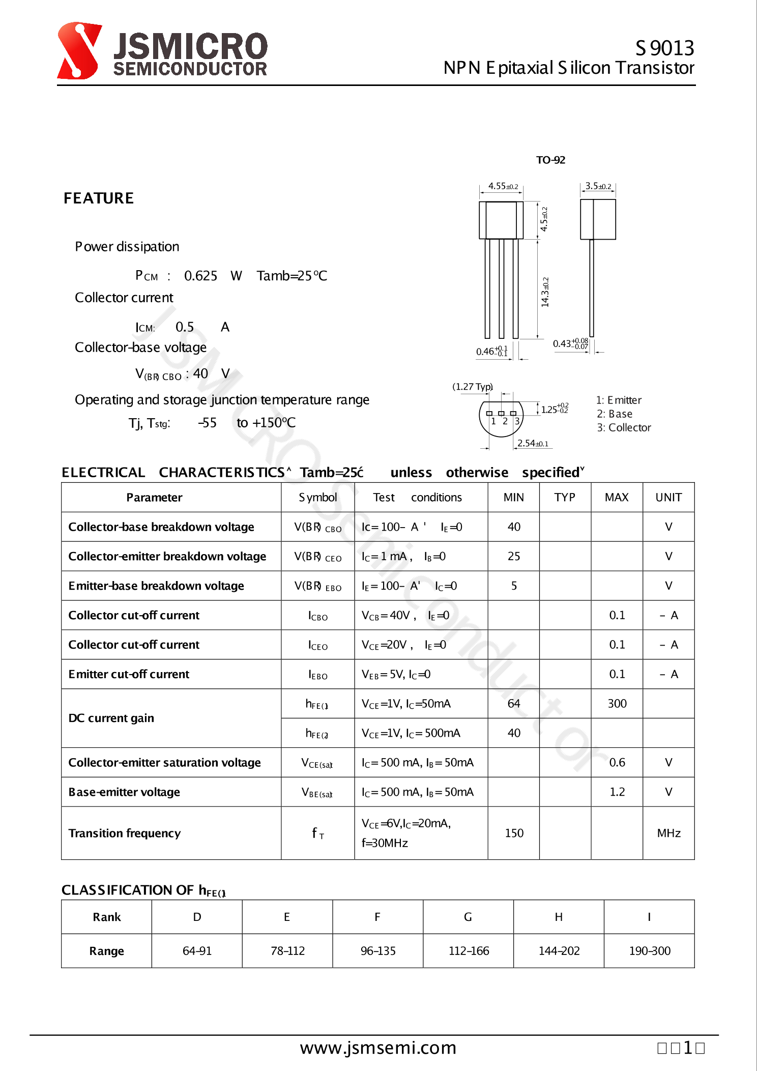S9013_（JSMSEMI(杰盛微)）S9013中文资料_价格_PDF手册-立创电子商城