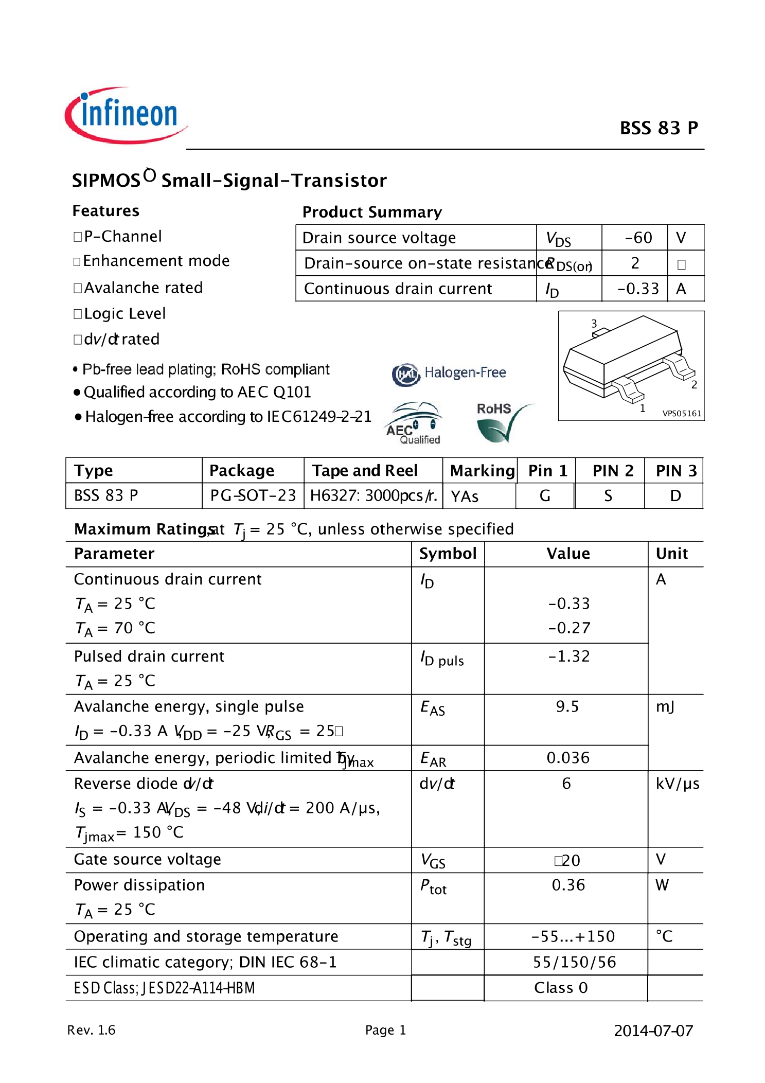 BSS83PH6327_（Infineon(英飞凌)）BSS83PH6327中文资料_价格_PDF手册-立创电子商城