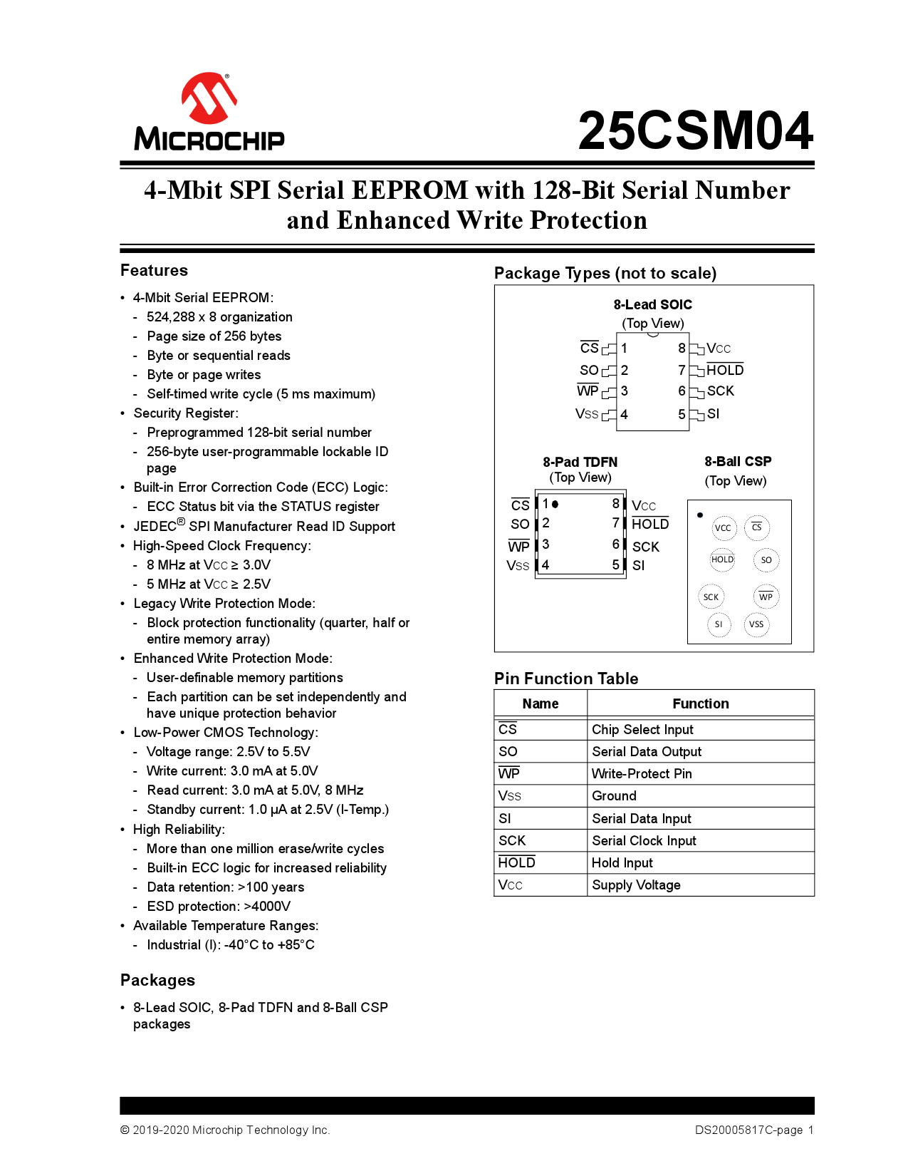 25CSM04-I/SN_（MICROCHIP(美国微芯)）25CSM04-I/SN中文资料_价格_PDF手册-立创电子商城