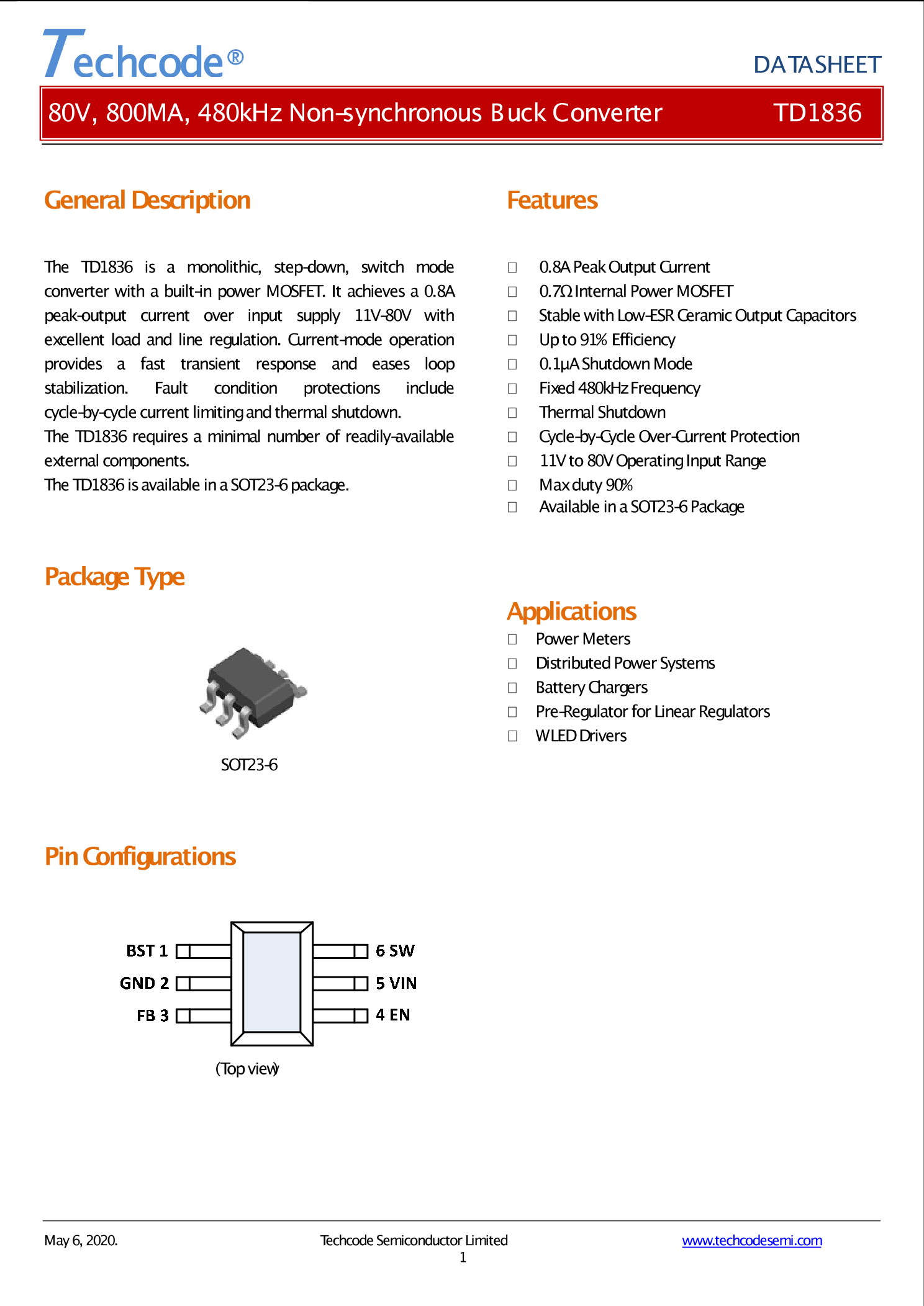 TD1836_（Techcode(泰德)）TD1836中文资料_价格_PDF手册-立创电子商城