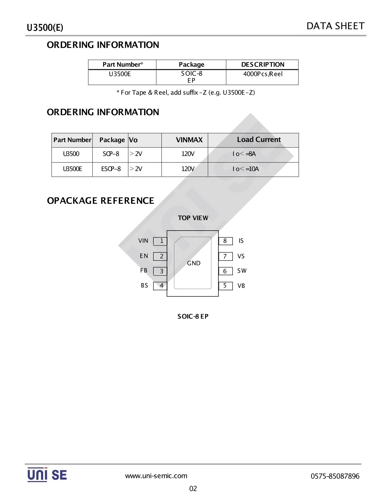 U3500_（UNI-SEMI(宇力半导体)）U3500中文资料_价格_PDF手册-立创电子商城
