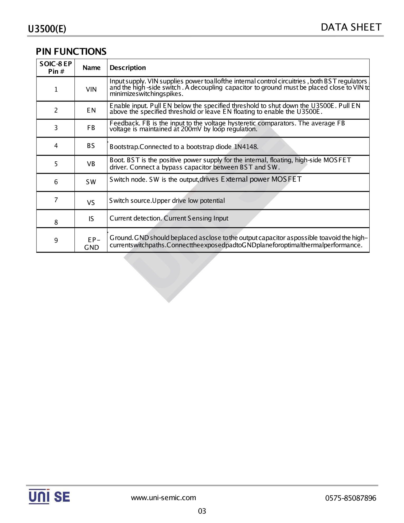 U3500_（UNI-SEMI(宇力半导体)）U3500中文资料_价格_PDF手册-立创电子商城