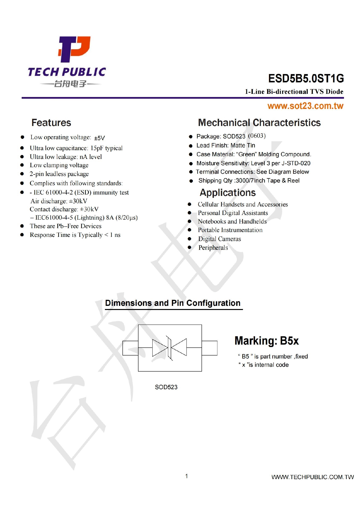 ESD5B5.0ST1G_（TECH PUBLIC(台舟)）ESD5B5.0ST1G中文资料_价格_PDF手册-立创电子商城
