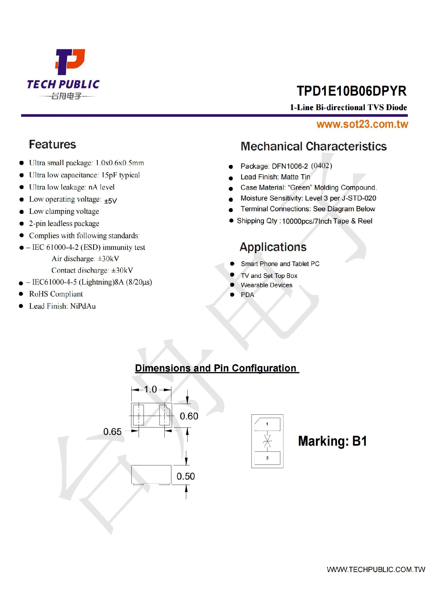TPD1E10B06DPYR_（TECH PUBLIC(台舟)）TPD1E10B06DPYR中文资料_价格_PDF手册-立创电子商城