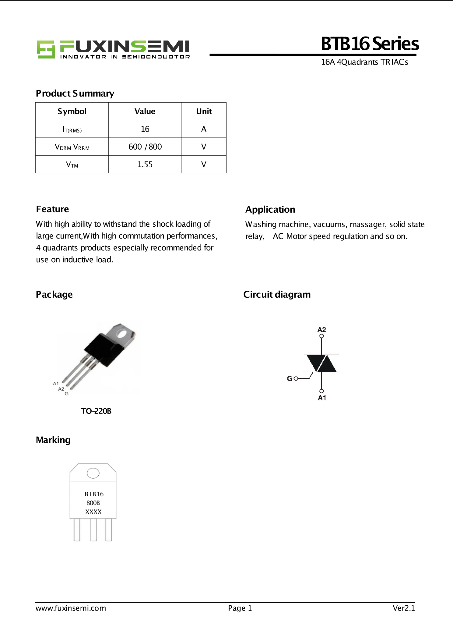 BTB16-800B_（FUXINSEMI(富芯森美)）BTB16-800B中文资料_价格_PDF手册-立创电子商城