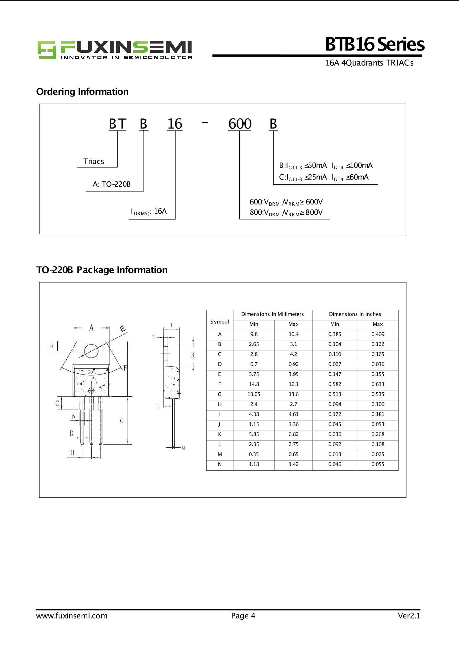 BTB16-800B_（FUXINSEMI(富芯森美)）BTB16-800B中文资料_价格_PDF手册-立创电子商城