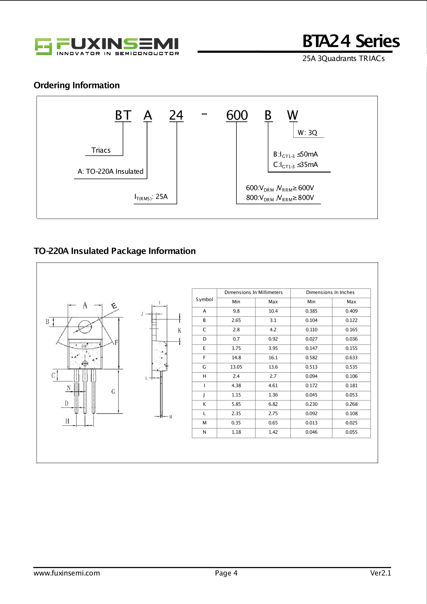 BTA24-600CW_（FUXINSEMI(富芯森美)）BTA24-600CW中文资料_价格_PDF手册-立创电子商城