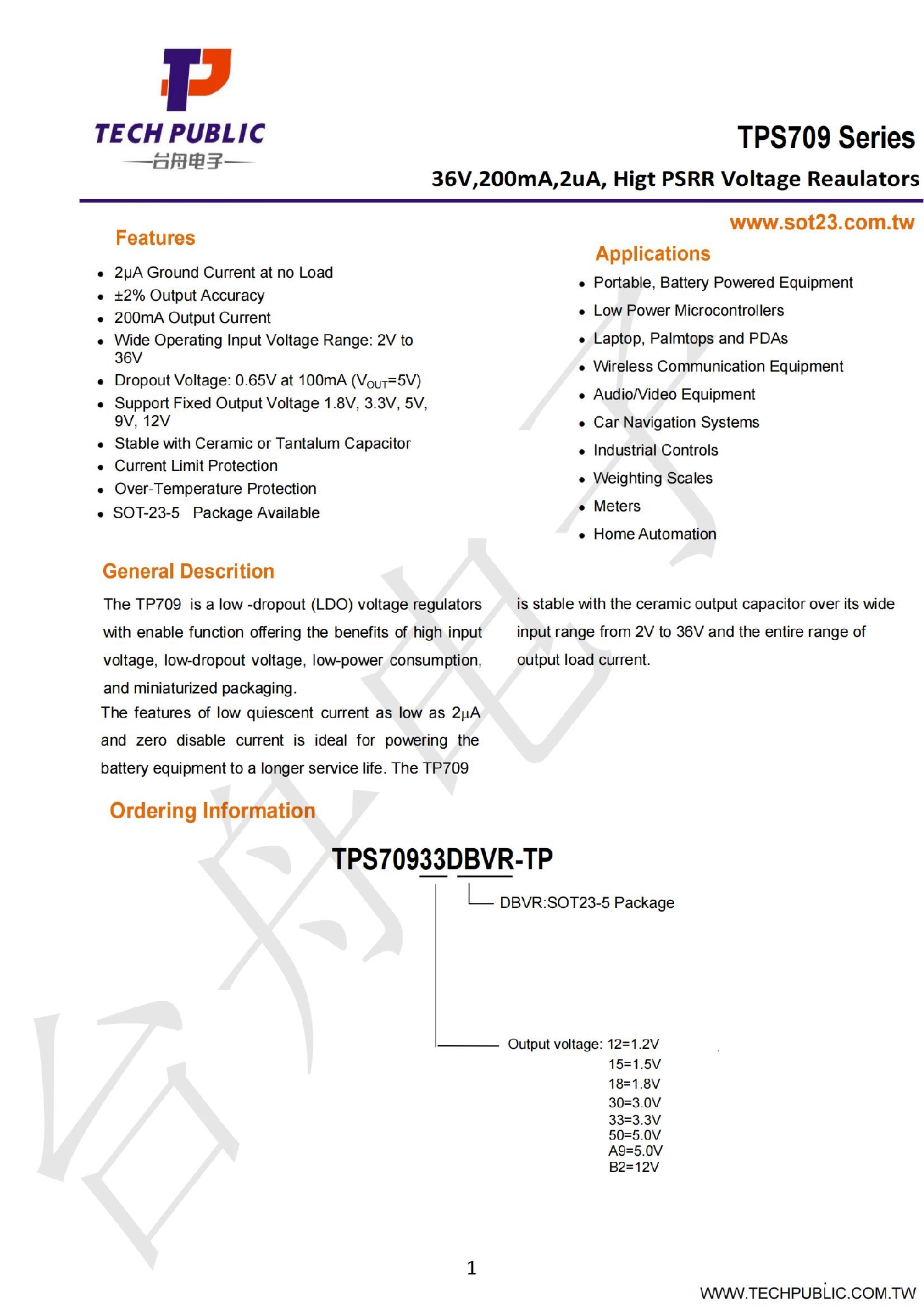 TPS70933DBVR-TP_（TECH PUBLIC(台舟)）TPS70933DBVR-TP中文资料_价格_PDF手册-立创电子商城