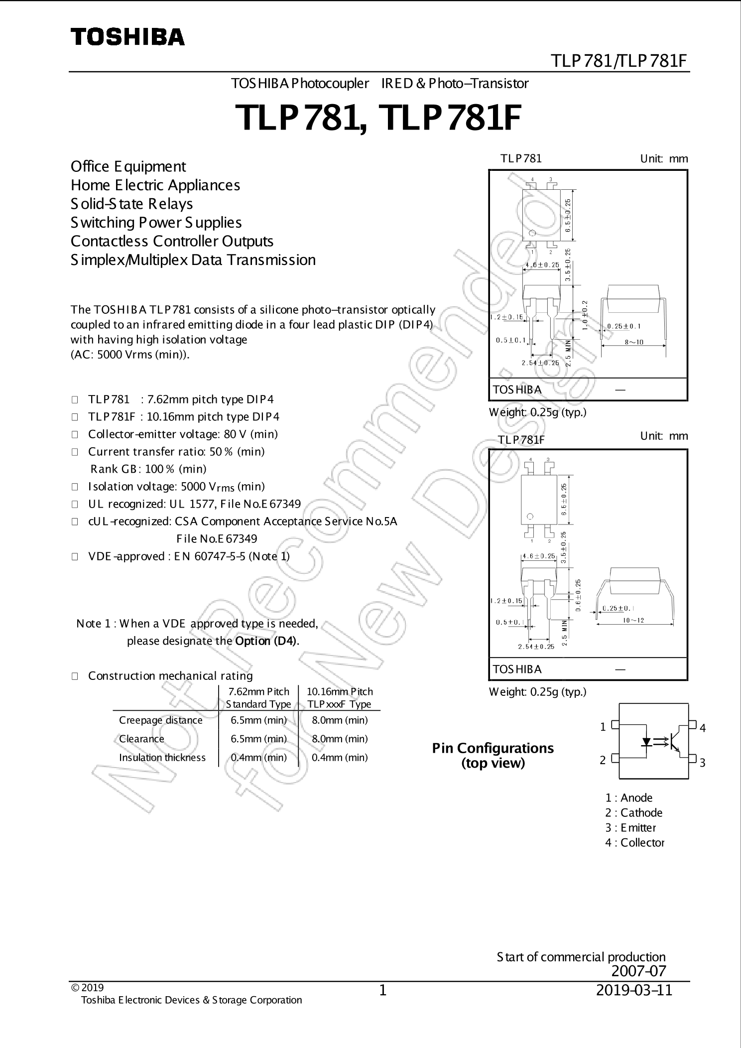 TLP781(D4-GR,F)_（TOSHIBA(东芝)）TLP781(D4-GR,F)中文资料_价格_PDF手册-立创电子商城