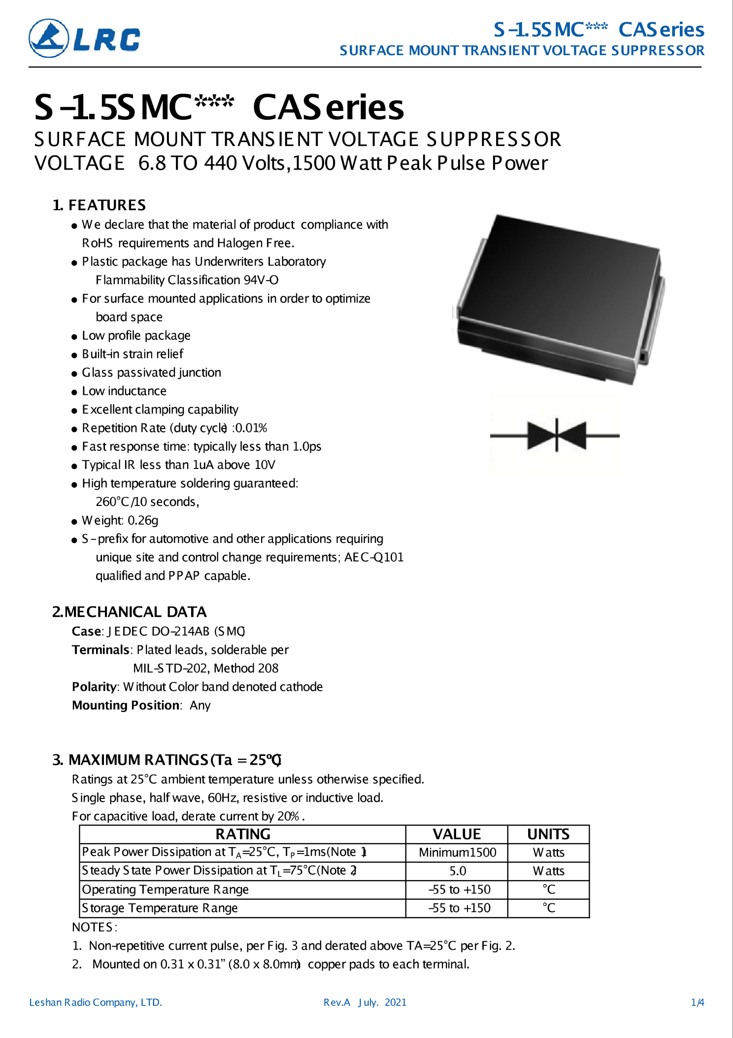 1.5SMC30CA_（LRC(乐山无线电)）1.5SMC30CA中文资料_价格_PDF手册-立创电子商城
