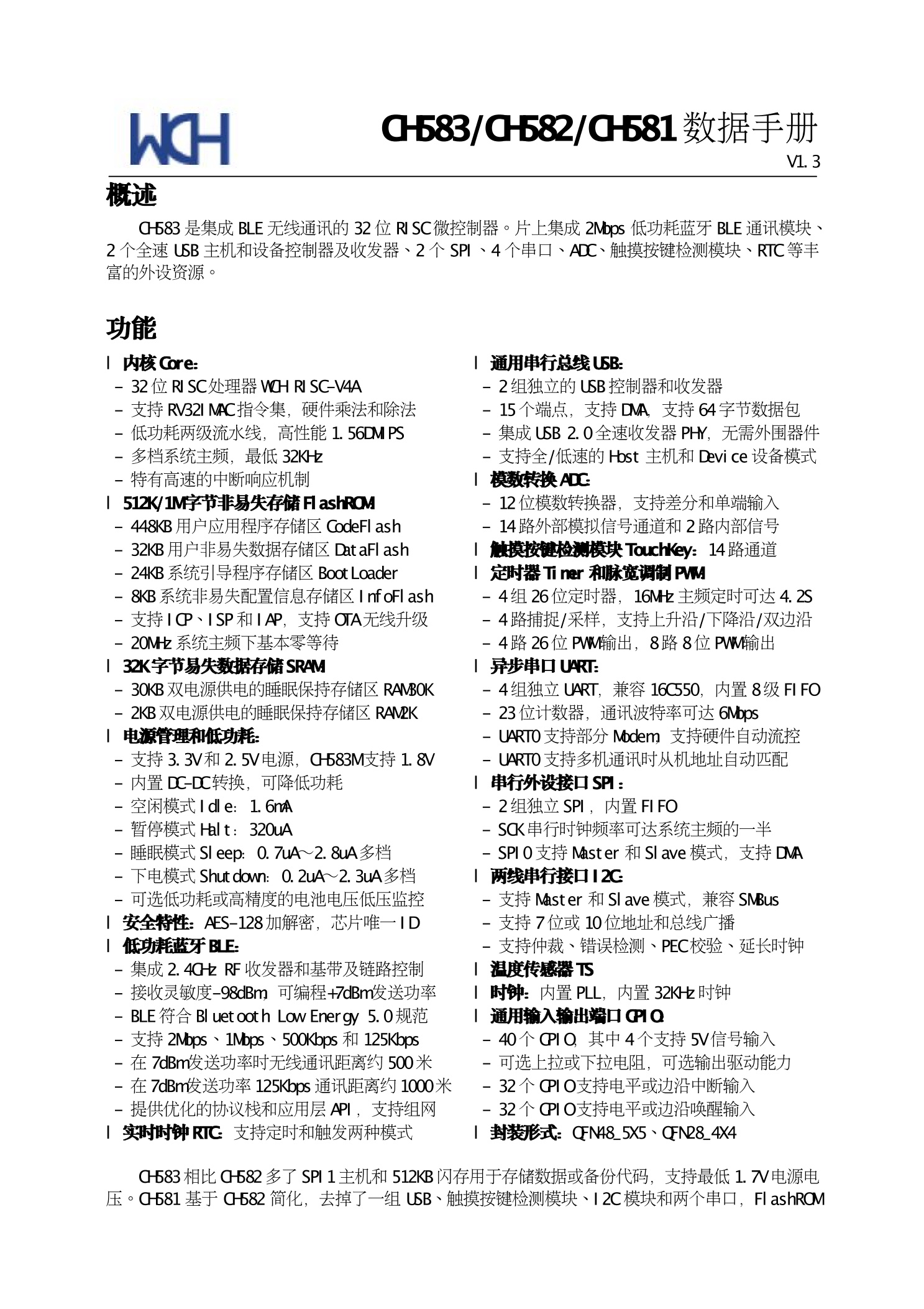 CH582M_（WCH(南京沁恒)）CH582M中文资料_价格_PDF手册-立创电子商城