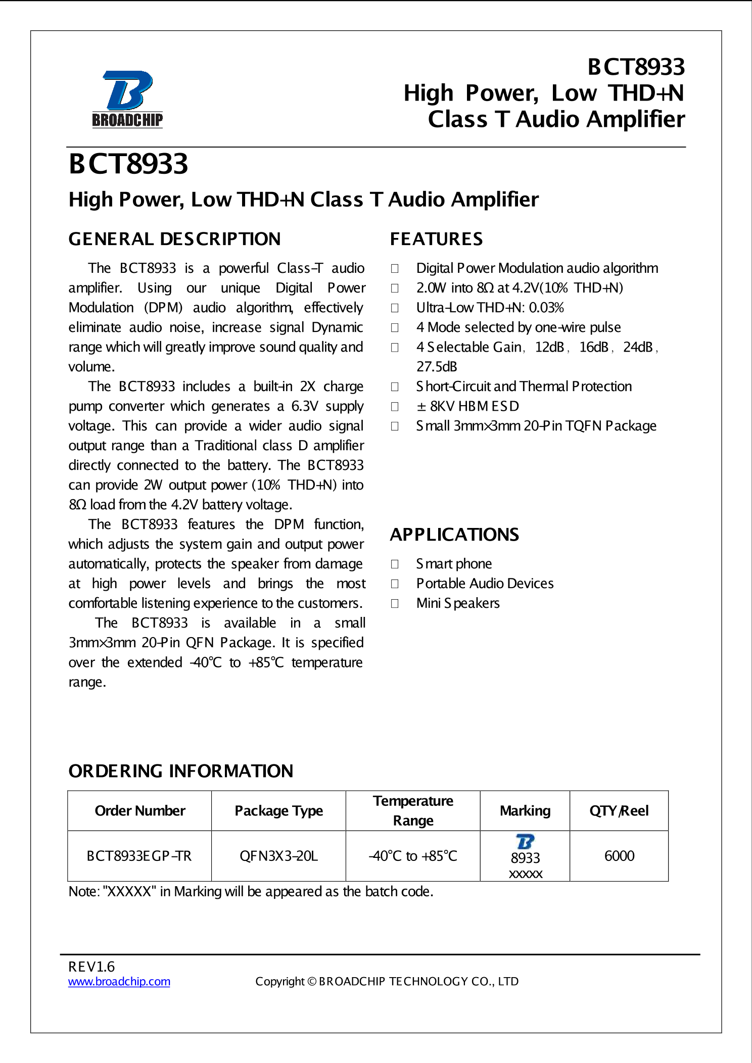 BCT8933EGP-TR_（BROADCHIP(广芯电子)）BCT8933EGP-TR中文资料_价格_PDF手册-立创电子商城