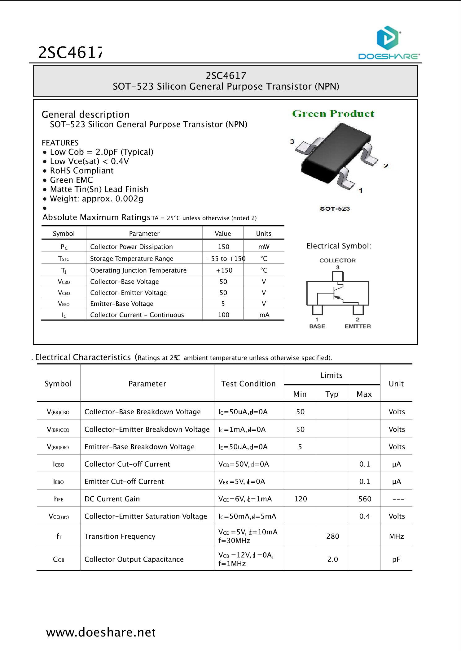 2SC4617_（Doeshare(德芯)）2SC4617中文资料_价格_PDF手册-立创电子商城