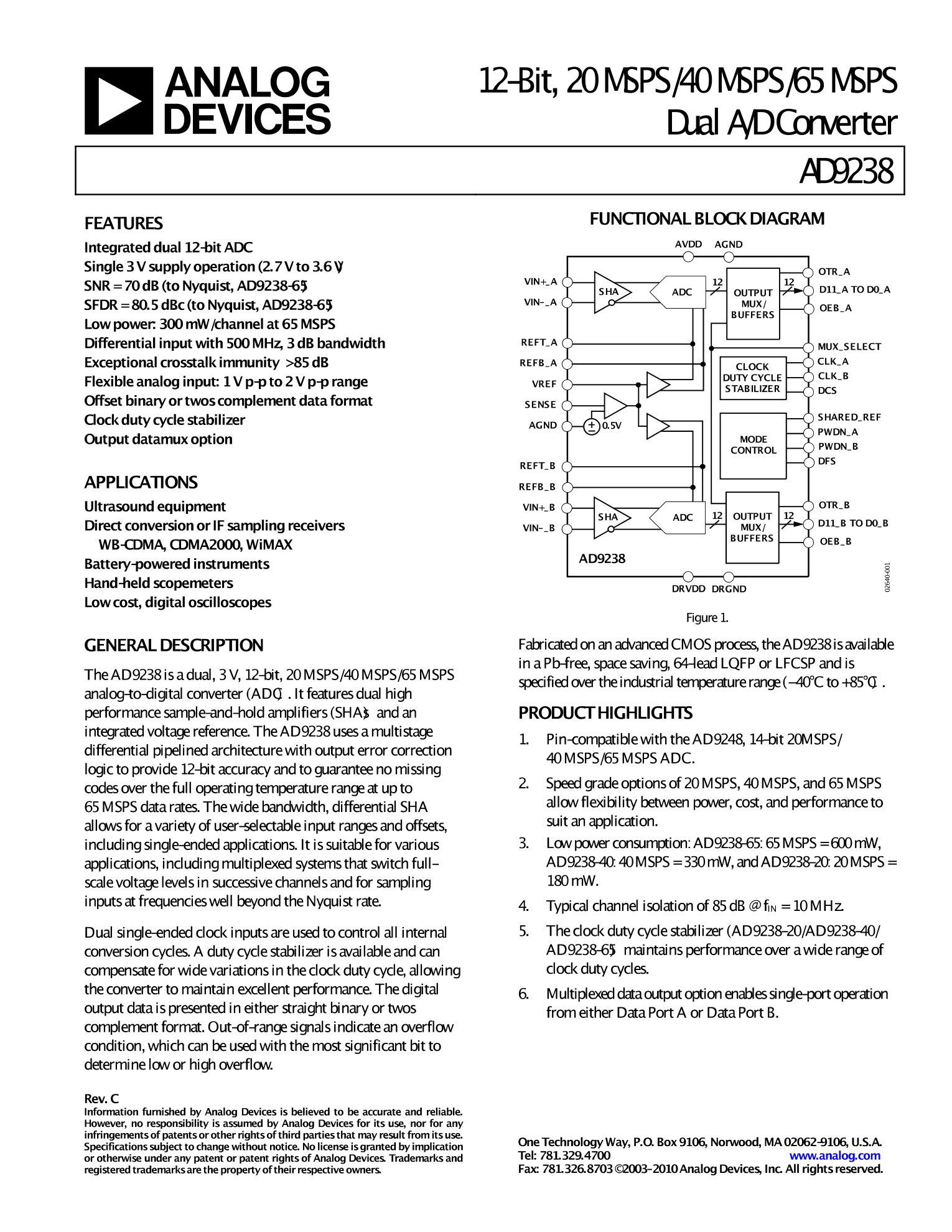 AD9238BCPZ-20_（ADI(亚德诺)/LINEAR(凌特)）AD9238BCPZ-20中文资料_价格_PDF手册-立创电子商城
