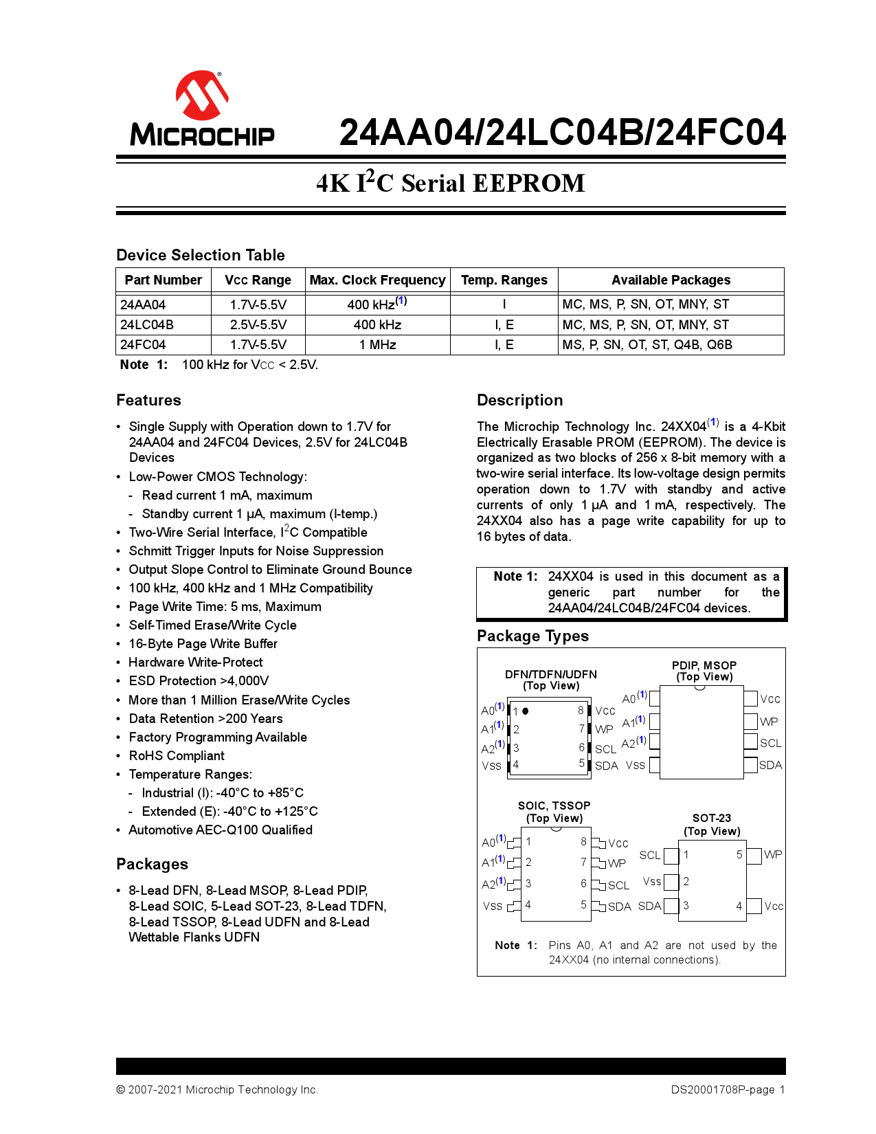 24AA04T-I/MS_（MICROCHIP(美国微芯)）24AA04T-I/MS中文资料_价格_PDF手册-立创电子商城