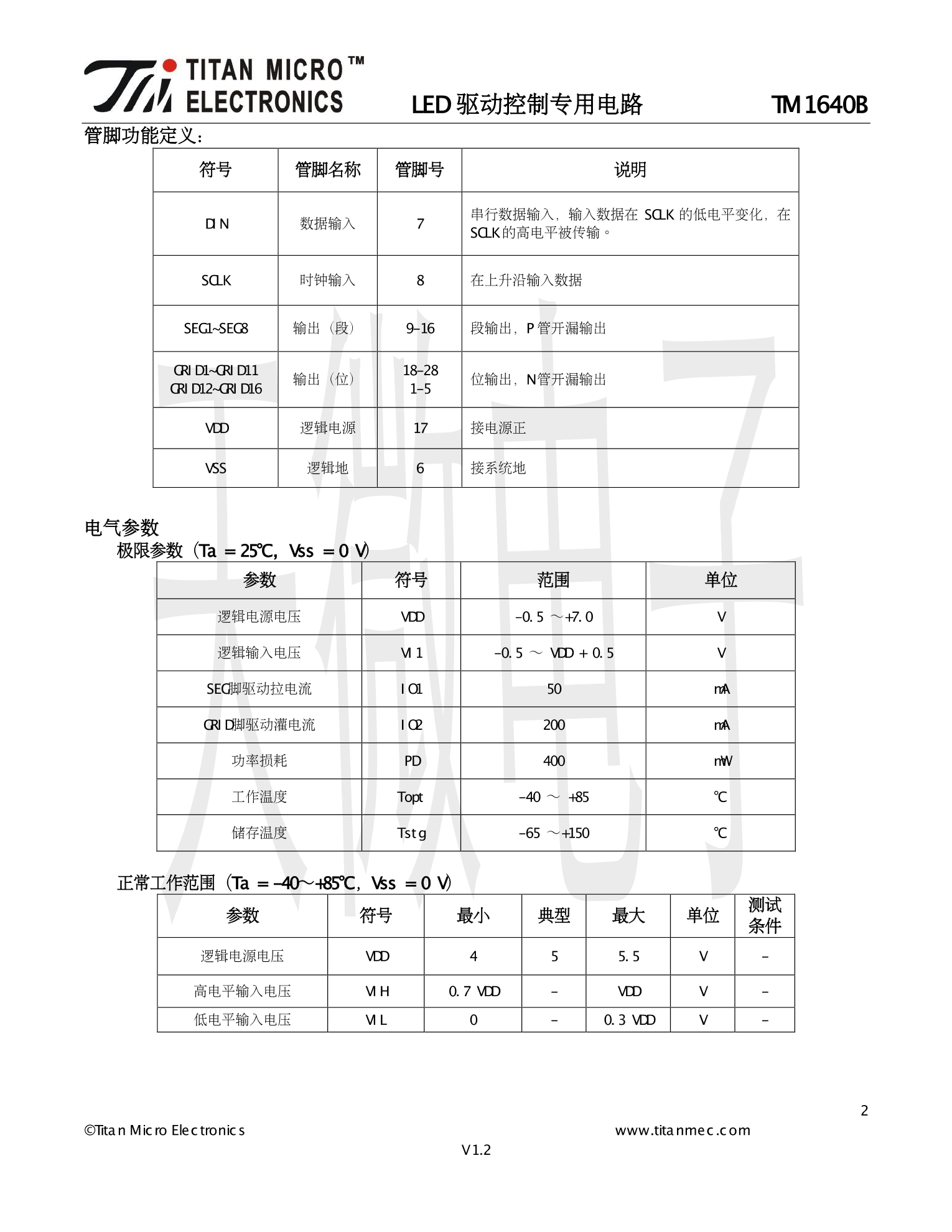 TM1640B_（TM(天微)）TM1640B中文资料_价格_PDF手册-立创电子商城