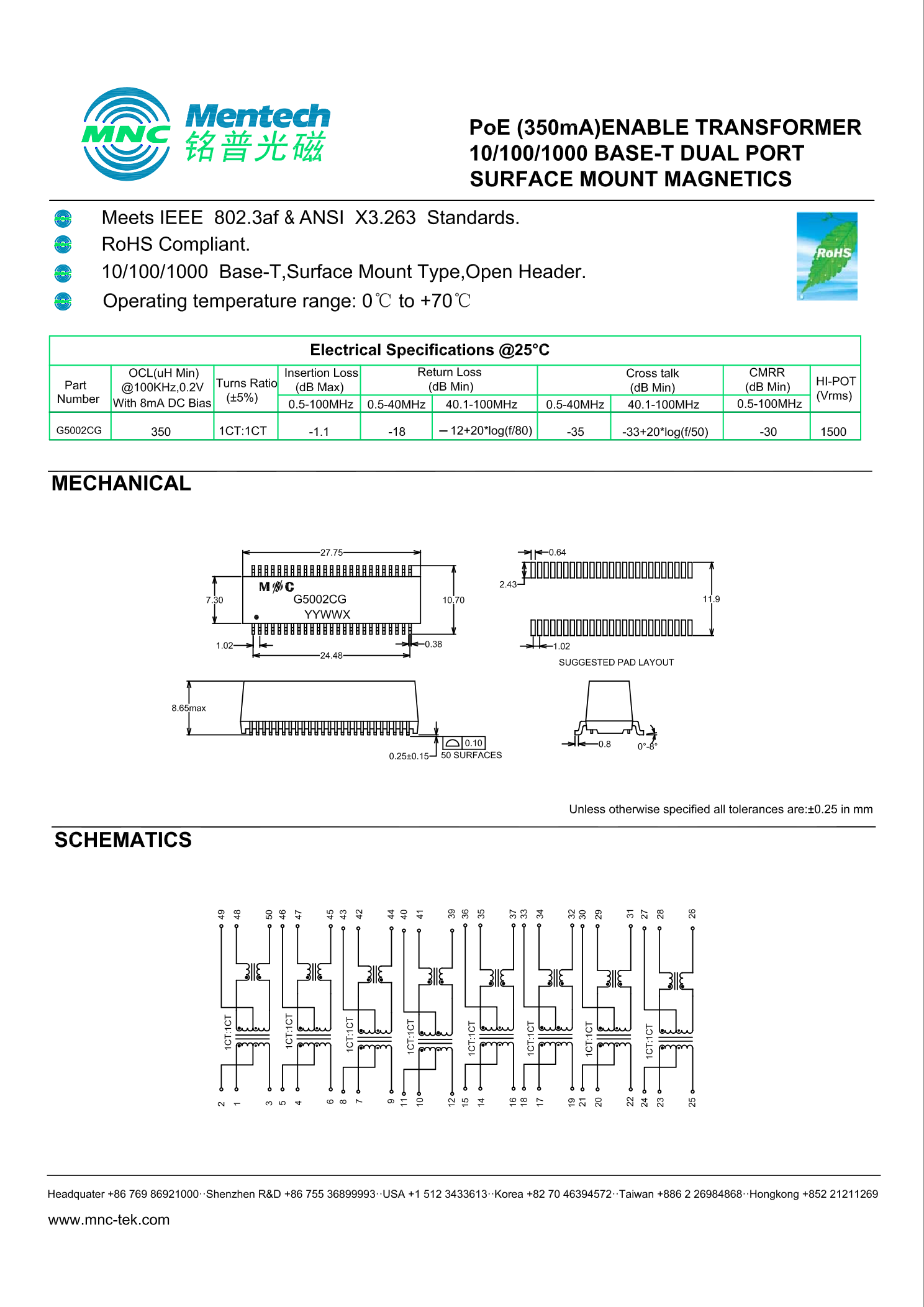 G5002CG_（Mentech(铭普光磁)）G5002CG中文资料_价格_PDF手册-立创电子商城