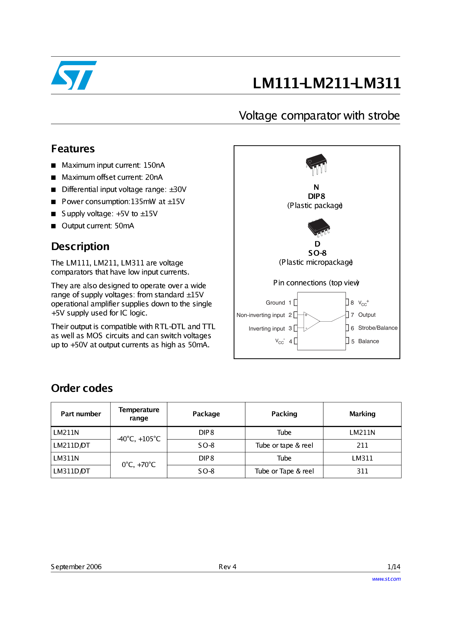 LM311D_（ST(意法半导体)）LM311D中文资料_价格_PDF手册-立创电子商城