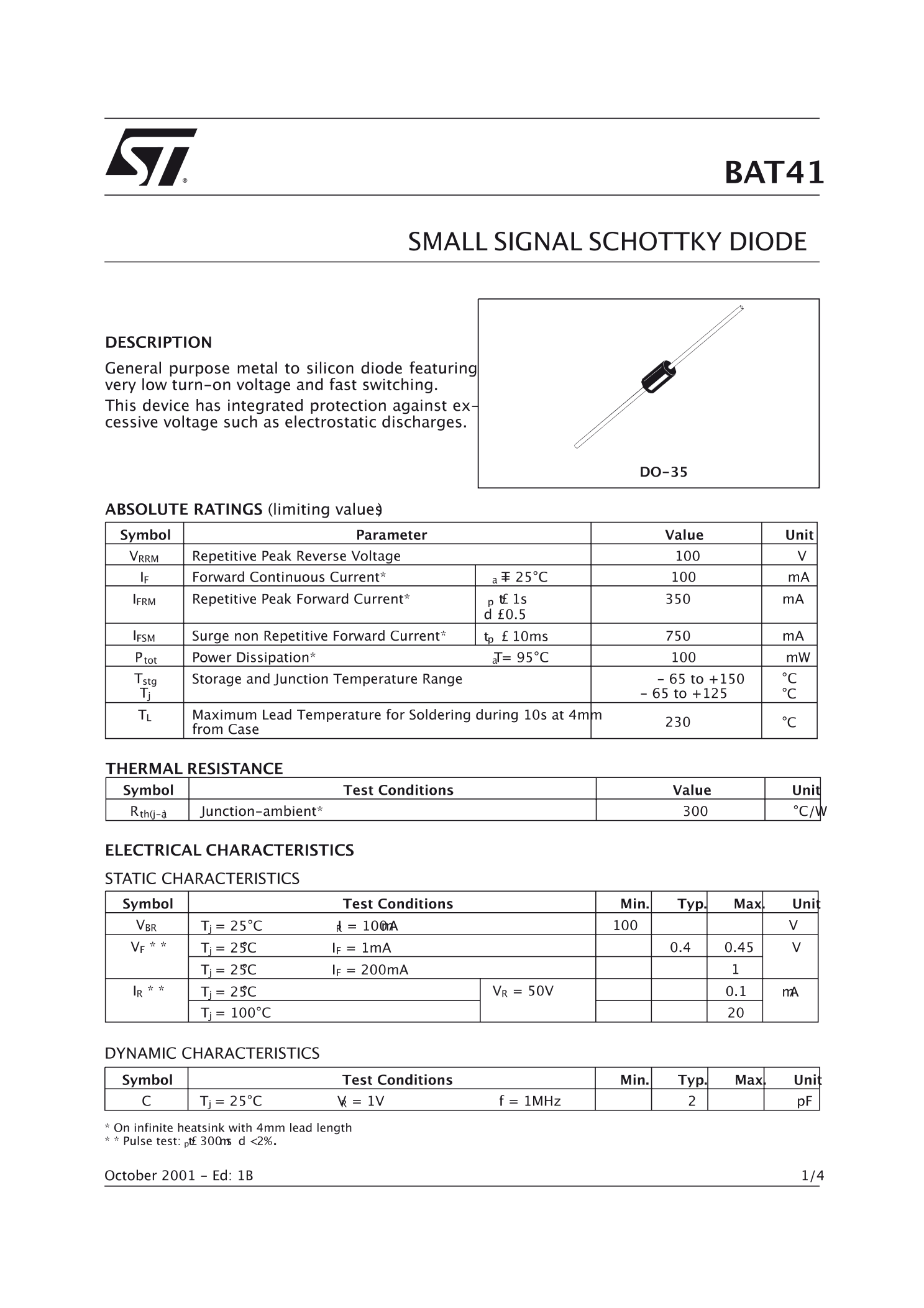 BAT41_（ST(意法半导体)）BAT41中文资料_价格_PDF手册-立创电子商城