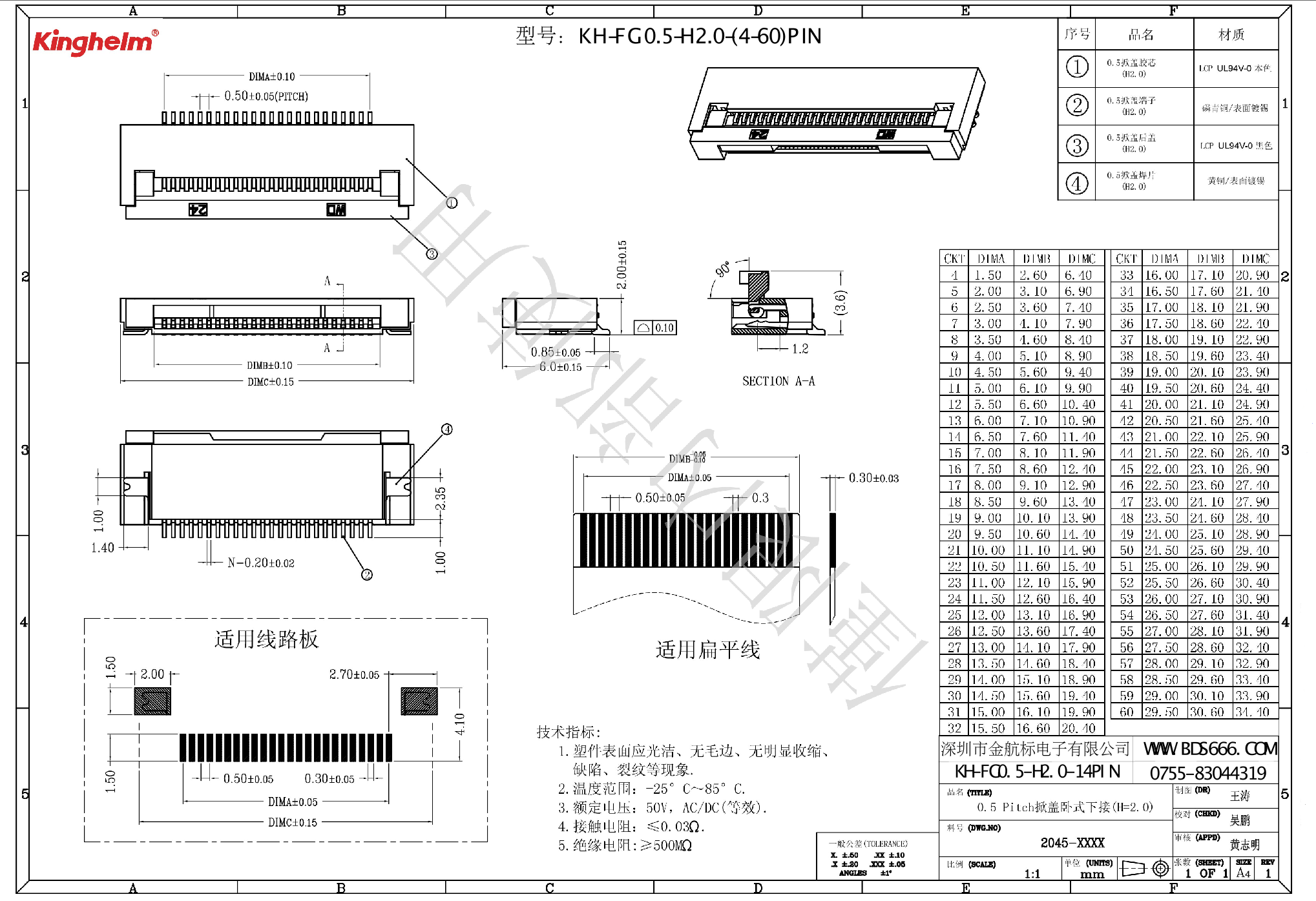 KH-FG0.5-H2.0-6PIN_（kinghelm(金航标)）KH-FG0.5-H2.0-6PIN中文资料_价格_PDF手册-立创电子商城