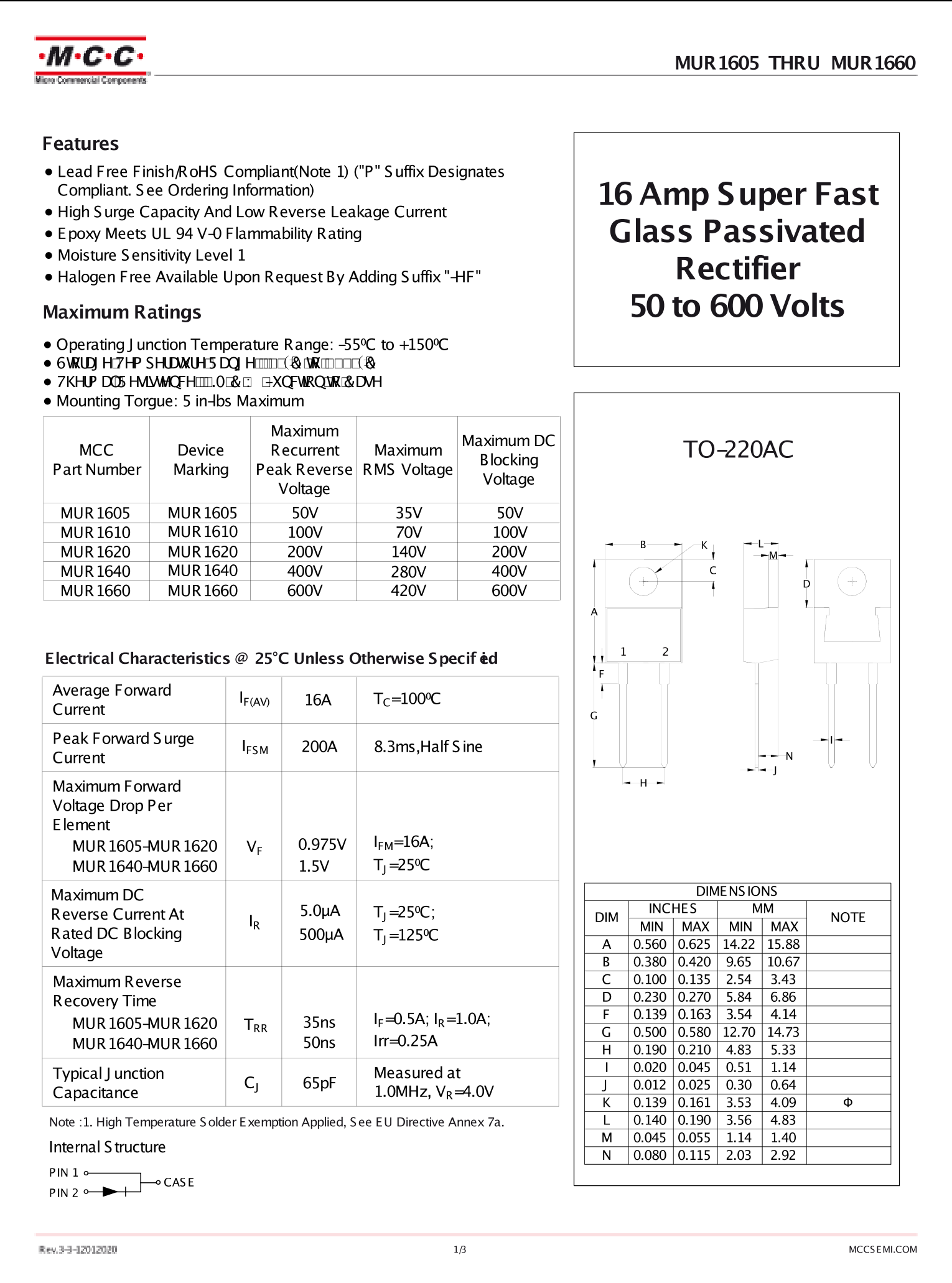 MUR1660-BP_（MCC(美微科)）MUR1660-BP中文资料_价格_PDF手册-立创电子商城